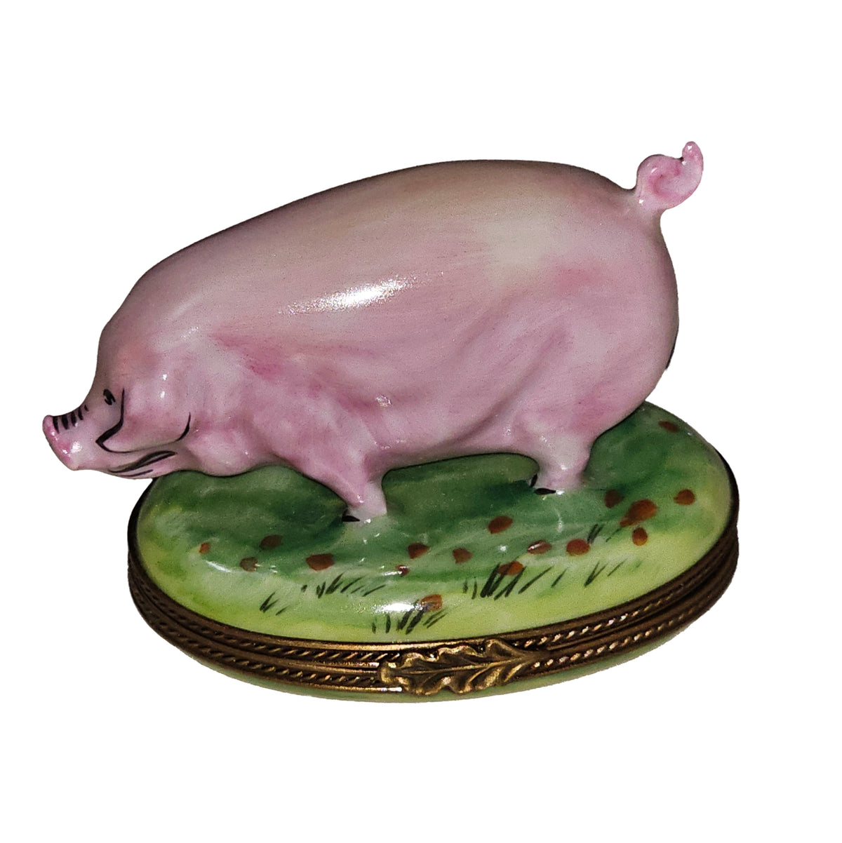 Pig on Green Grass Limoges Box – Handcrafted French Porcelain
