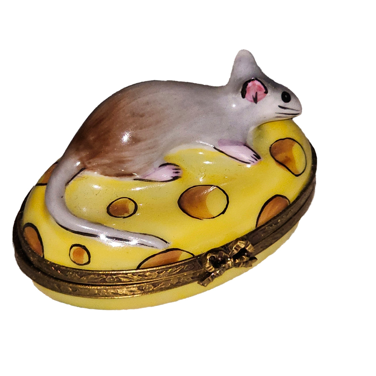 Mouse on Cheese Limoges Box – Hand-Painted French Porcelain