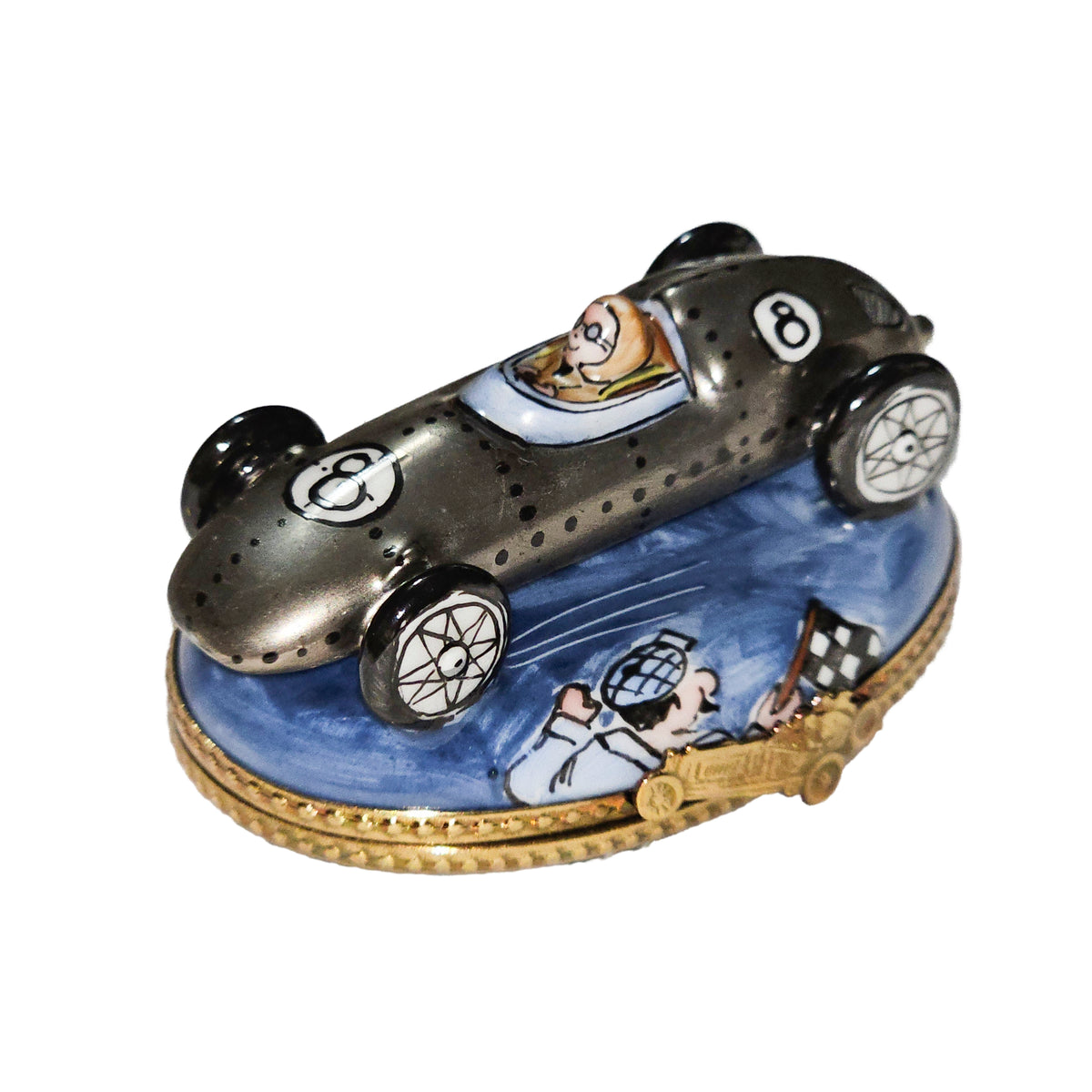 Silver Race Car Limoges Box for Auto Enthusiasts