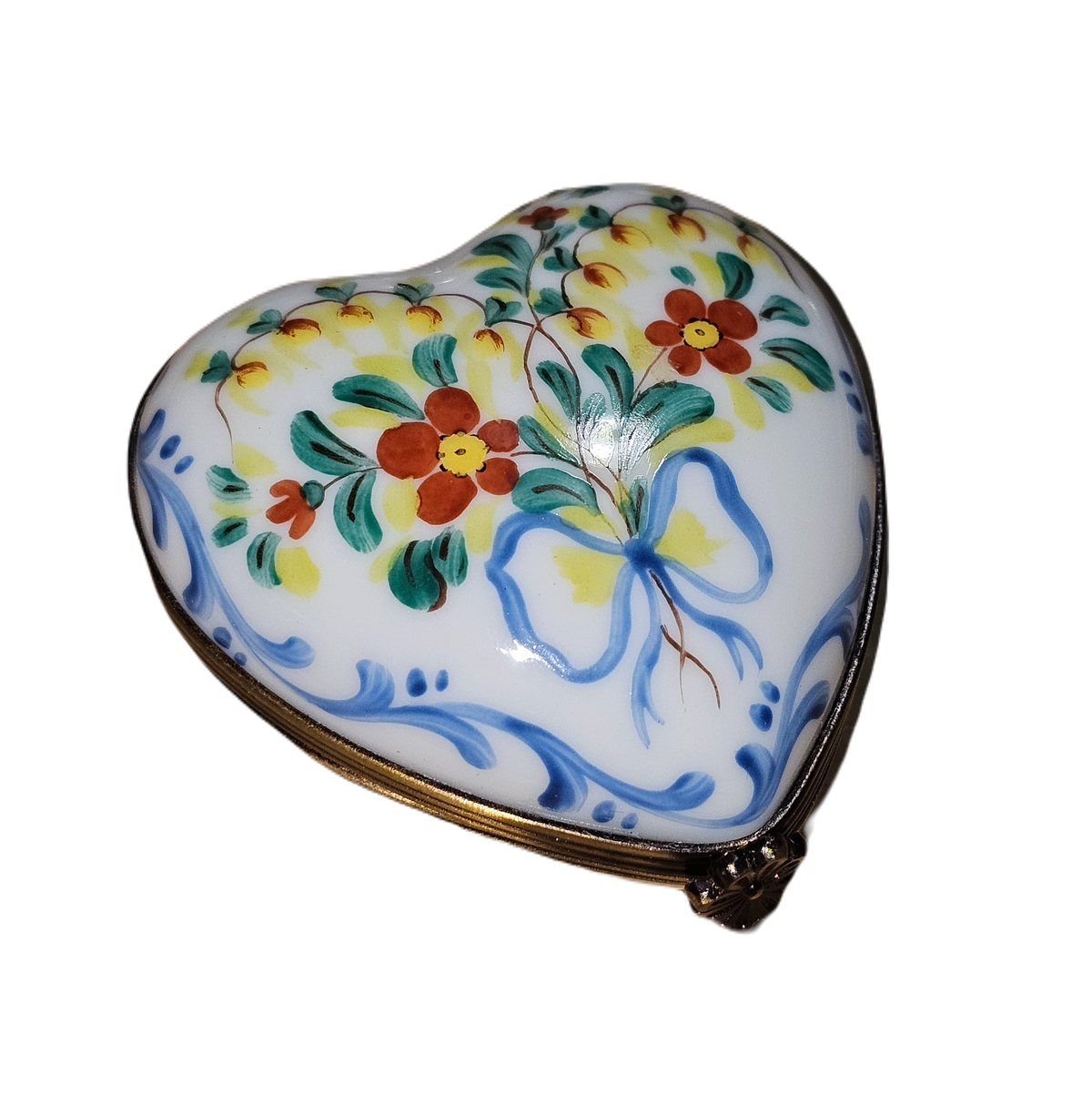 Light Blue Flowers Heart Limoges Box - Exquisite Craftsmanship