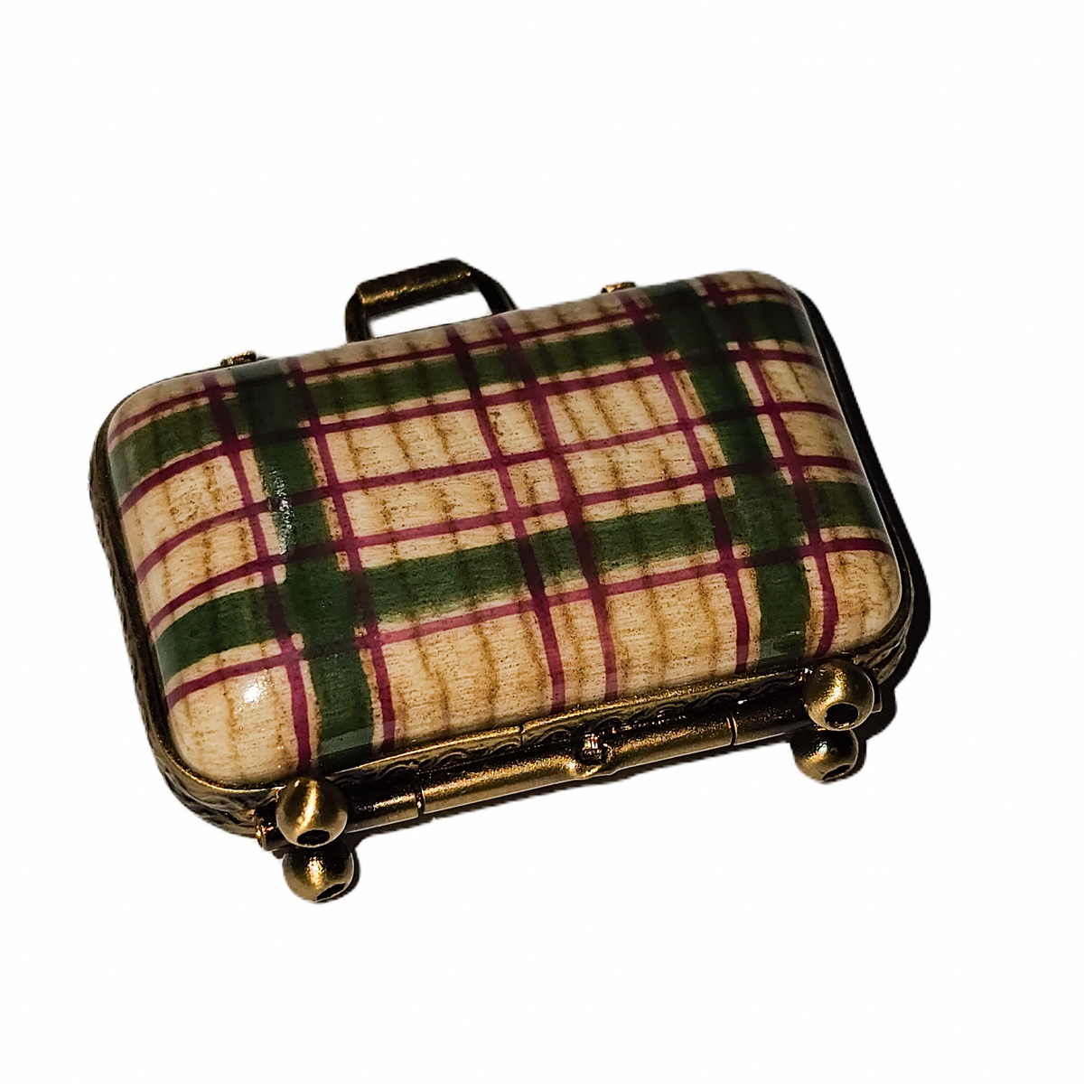 Plaid Suitcase Limoges Box – Hand-Painted French Porcelain
