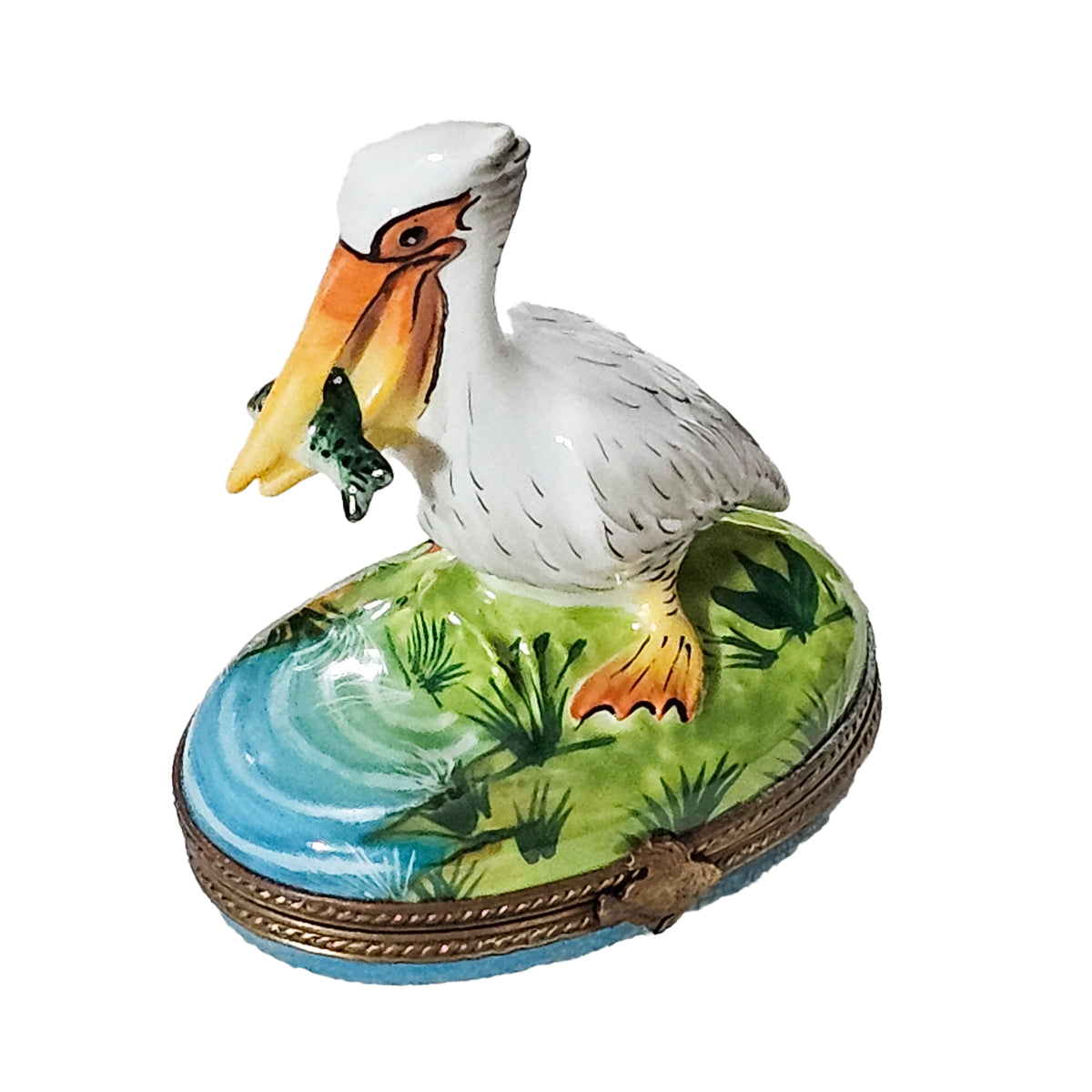 Pelican Catching Fish Limoges Box – Handcrafted French Porcelain