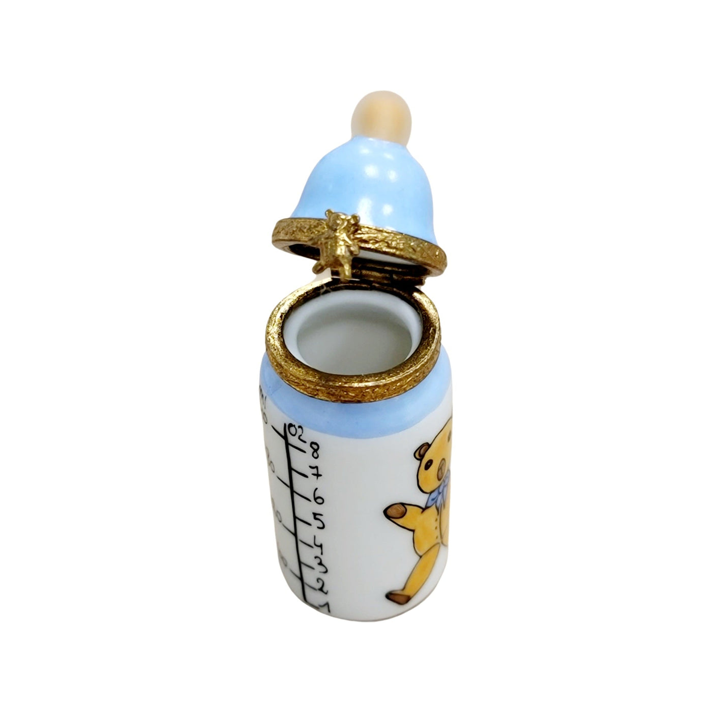 Blue Baby Bottle Limoges Box - Handcrafted French Porcelain