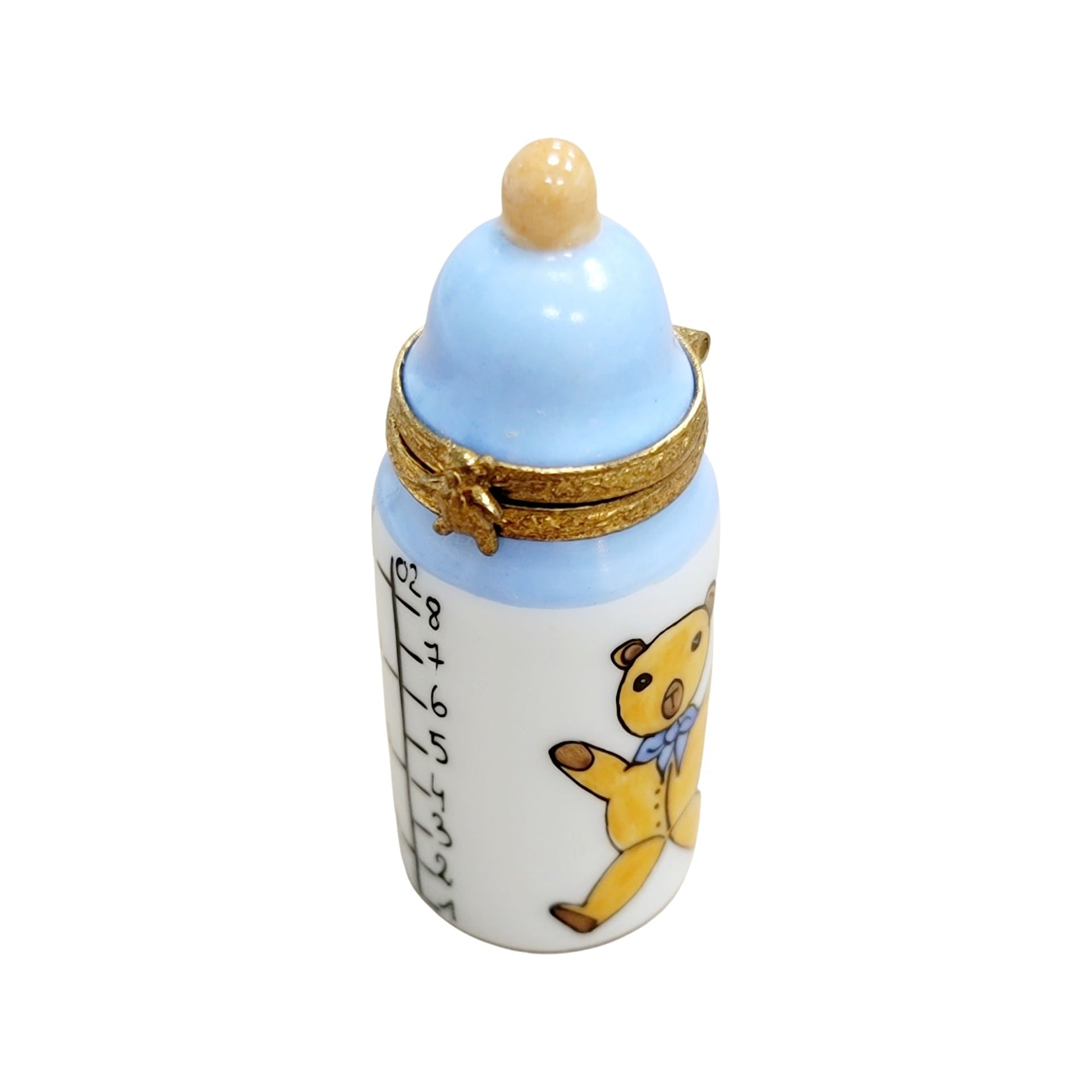 Blue Baby Bottle Limoges Box - Handcrafted French Porcelain