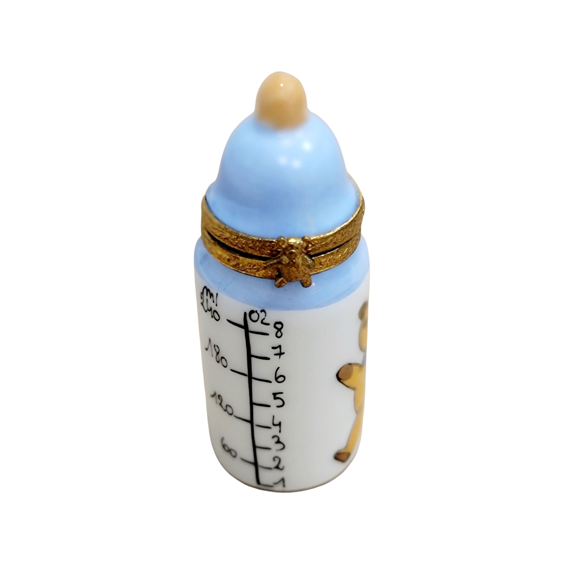 Blue Baby Bottle Limoges Box - Handcrafted French Porcelain