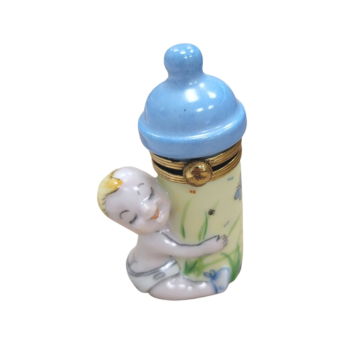 Baby With Blue Bottle Limoges Box Figurine Treasure