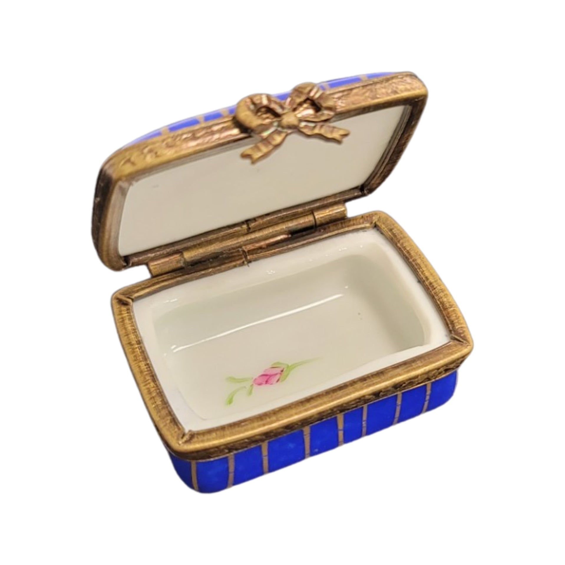 Blue French Porcelain Pill Box with Velvet Lining