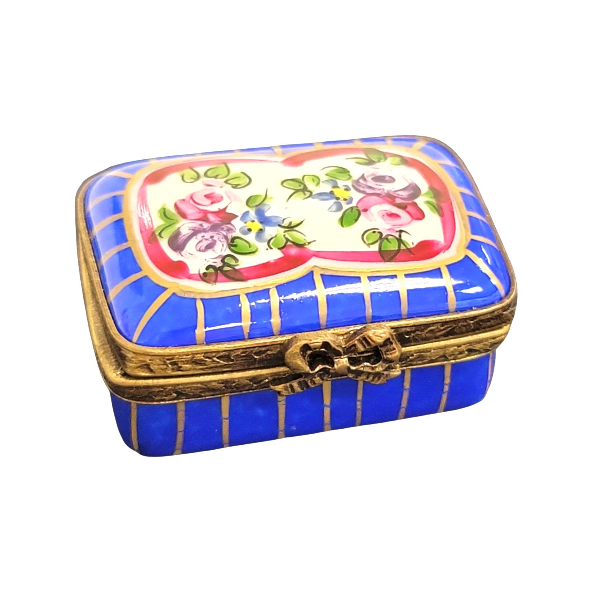 Blue Rectangle Limoges Pill Box – Authentic French Porcelain