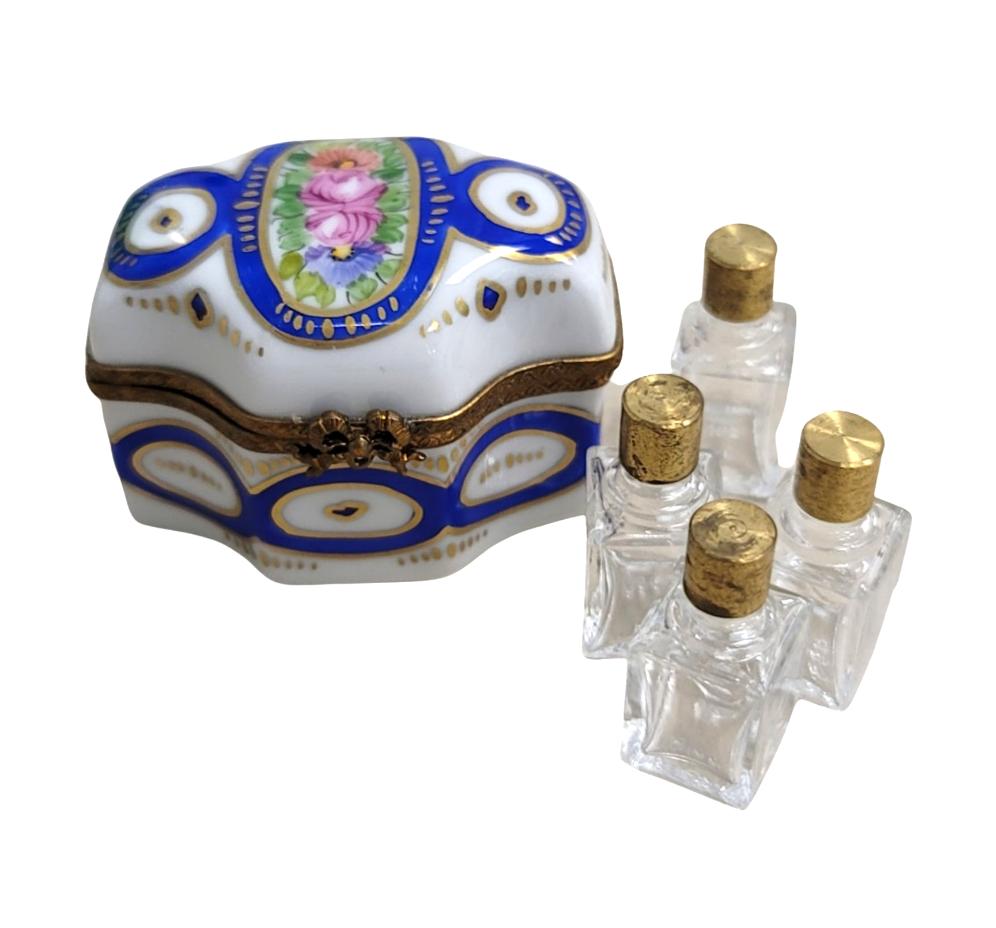 Blue Porcelain Perfume Box Set - Limoges Trinket Collection