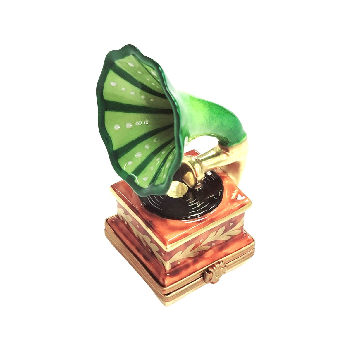 Green Victrola Record Player Limoges Box Figurine