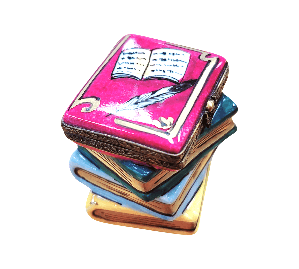 Handcrafted Limoges Stack of Books Figurine Box