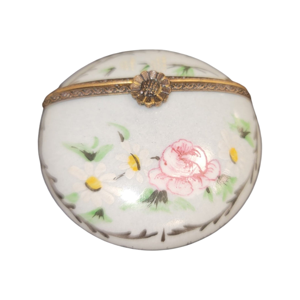 Light Pink Flat Round Limoges Box – Hand-Painted French Porcelain