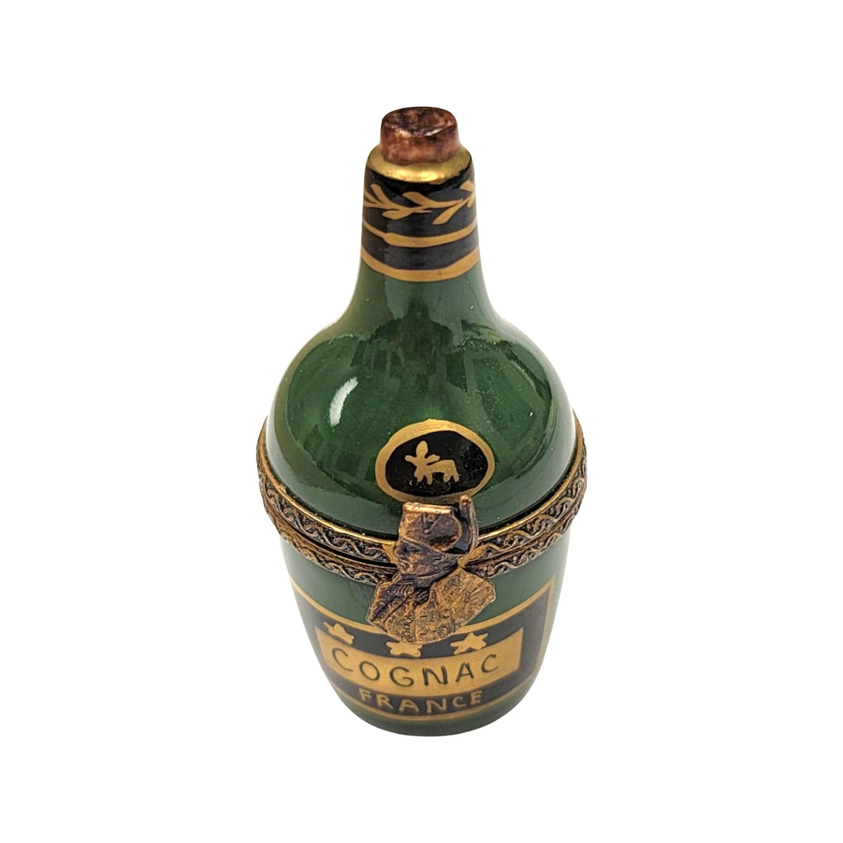 Cognac Bottle Limoges Box Figurine – Authentic French Porcelain