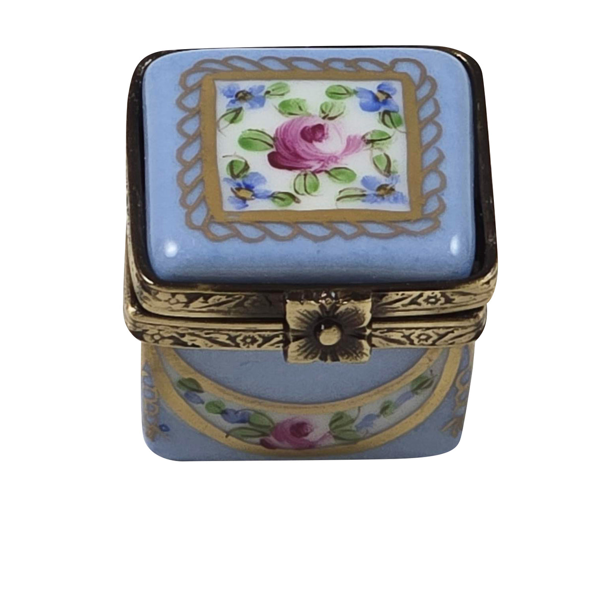 LIGHT BLUE/ROSE & GOLD SMALL SQUARE Limoges Box – Handcrafted French ...