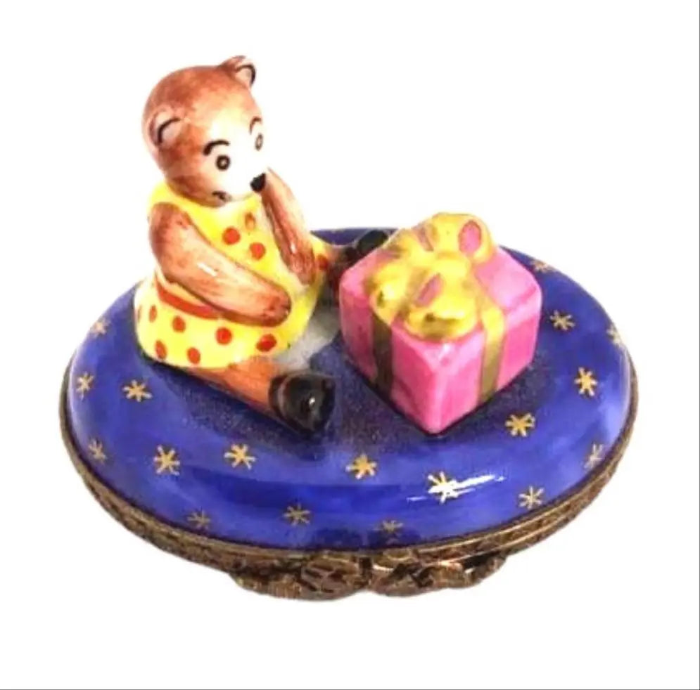 Teddy Bear Christmas Gift Limoges Box Figurine