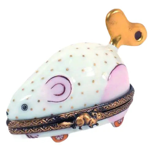 Luxury Wind-Up Mouse: Pink Limoges Box Figurine