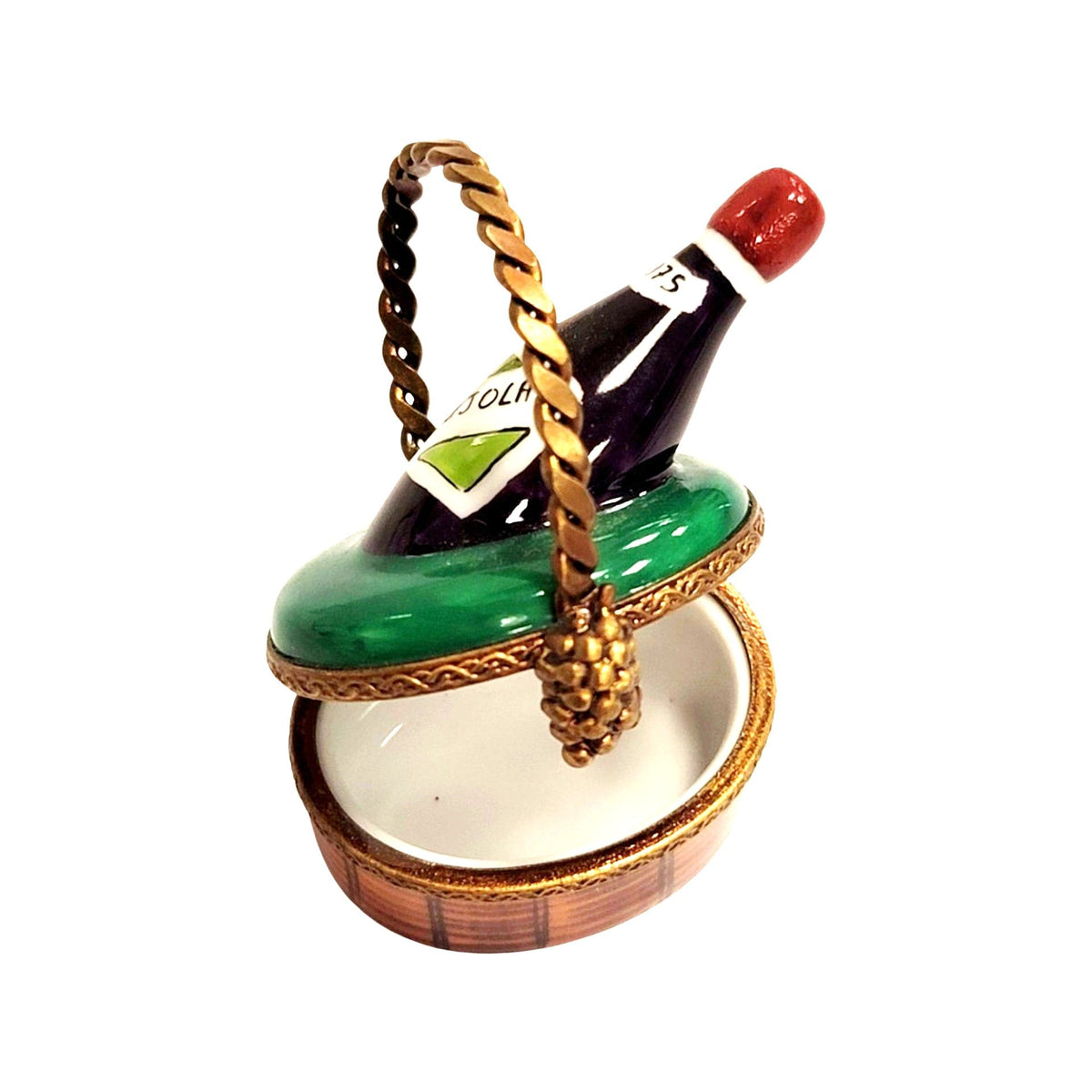 Wine Bottle in Basket Limoges Box - Hand-Painted French Porcelain