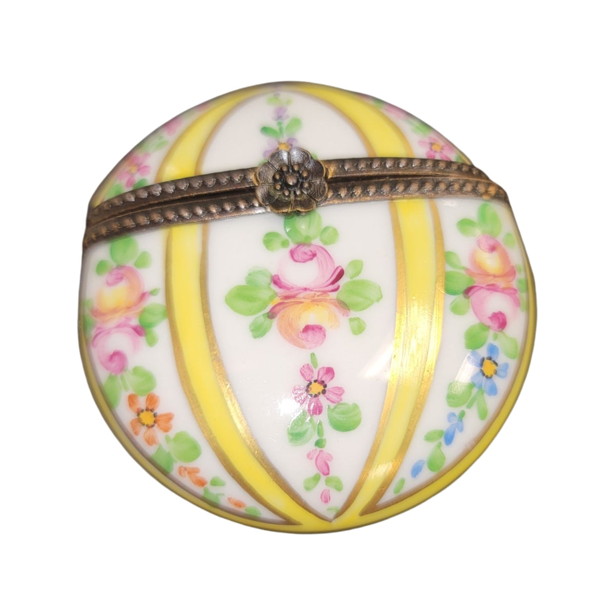 Yellow Flat Round Limoges Box – Handcrafted French Porcelain