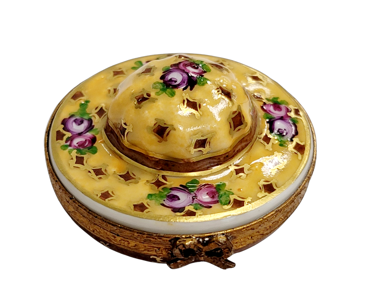 Yellow Roses Hat Limoges Box – Hand-Painted French Porcelain