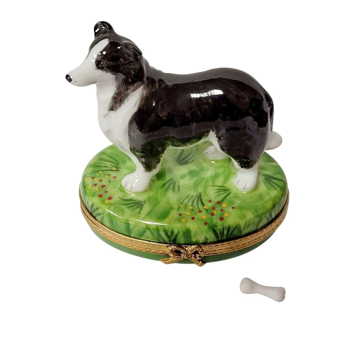 Black and White Collie Limoges Box for Dog Lovers