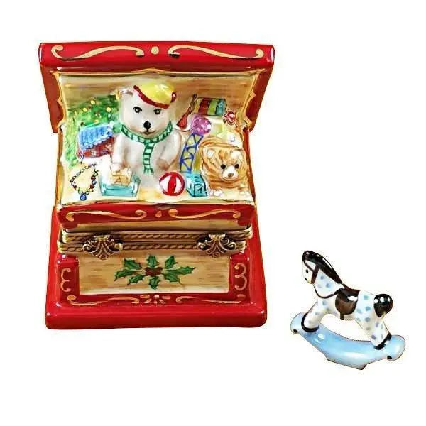 Christmas Toy Chest with Rocking Toy - Festive Collectible