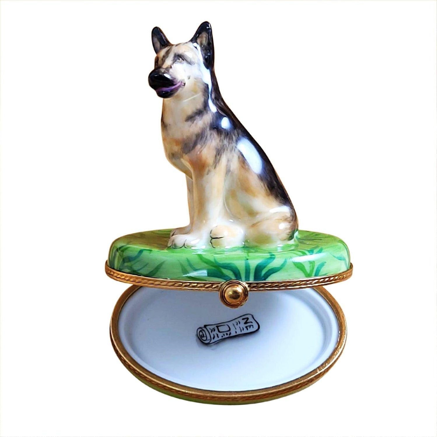 German Shepherd Limoges Box – Handcrafted French Porcelain