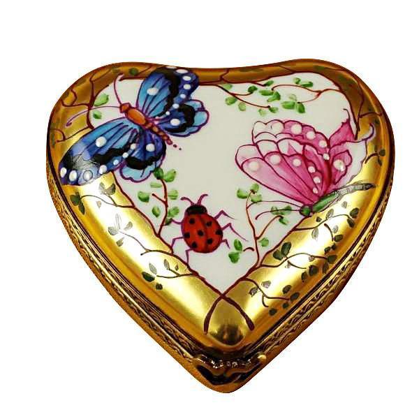 Heart Butterfly on Gold Base Limoges Box – Handcrafted French Porcelain