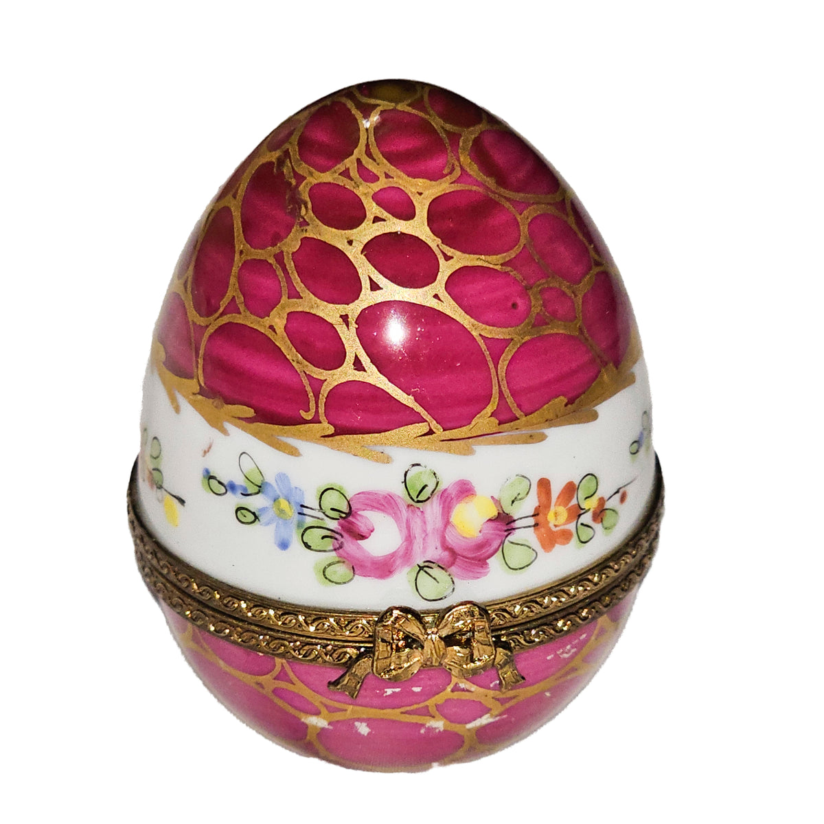 Maroon Egg w Flowers – Authentic French Limoges Porcelain
