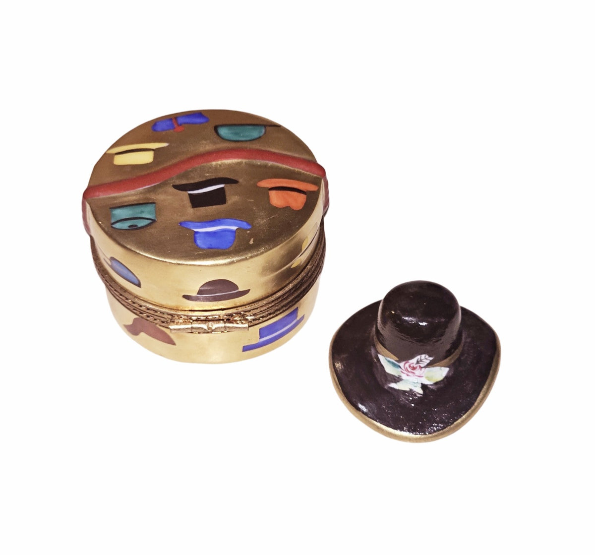 Gold Hat Box with Removable Black Hat – French Limoges