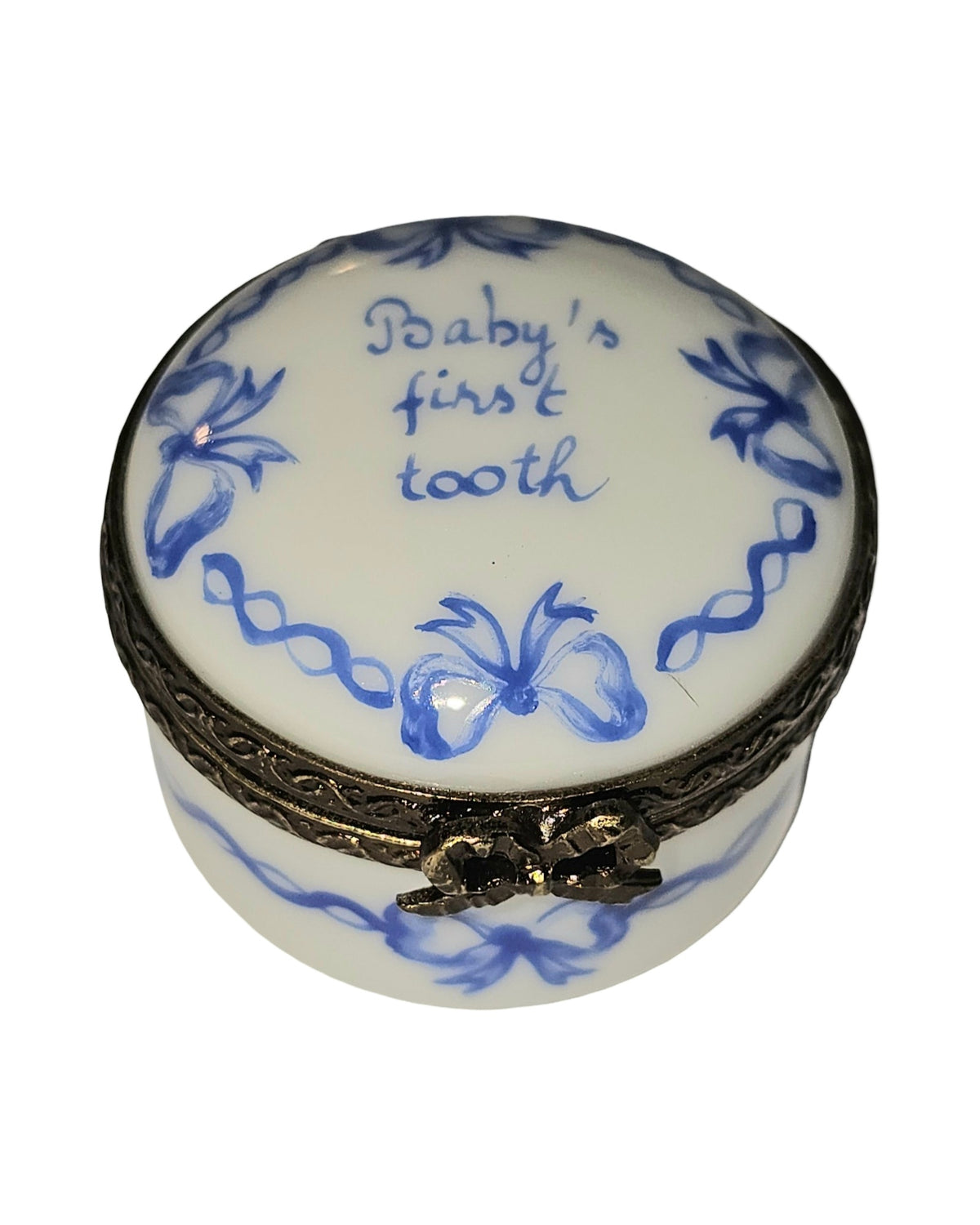 Small Blue Baby First Tooth Round – Authentic Limoges Box