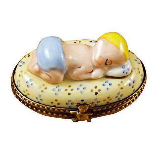 Blue Baby Sleeping Limoges Box – Authentic French Porcelain