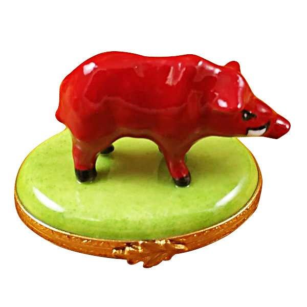 Red Boar Pig Limoges Box - Exquisite Porcelain Artistry