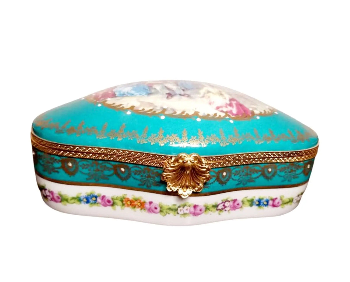 Teal Elegance Jewelry Box: Handcrafted French Porcelain